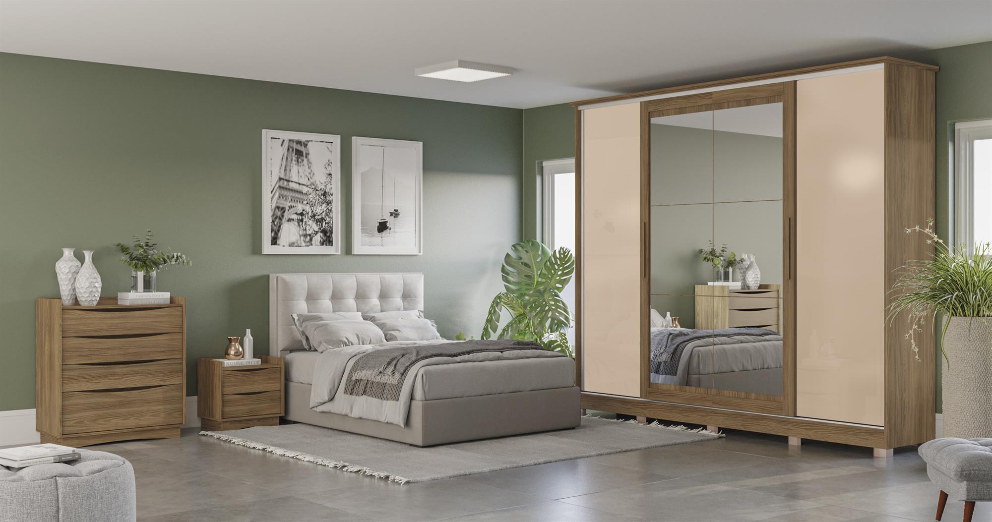 Roupeiro 4 portas de correr | 4 gavetas | com pés | espelho | portas reversíveis | Kappesberg