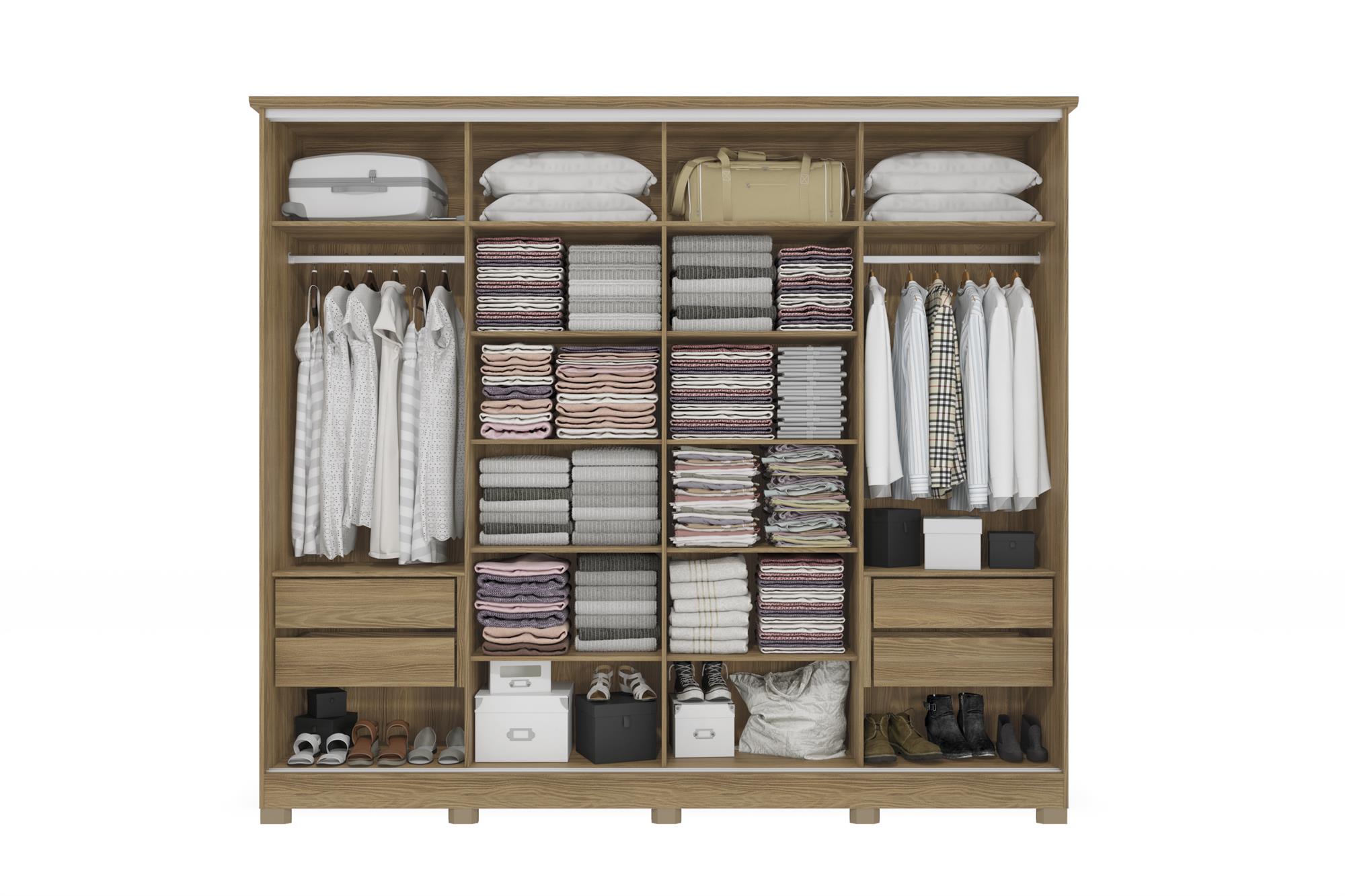 Roupeiro 4 portas de correr | 4 gavetas | com pés | portas reversíveis ...