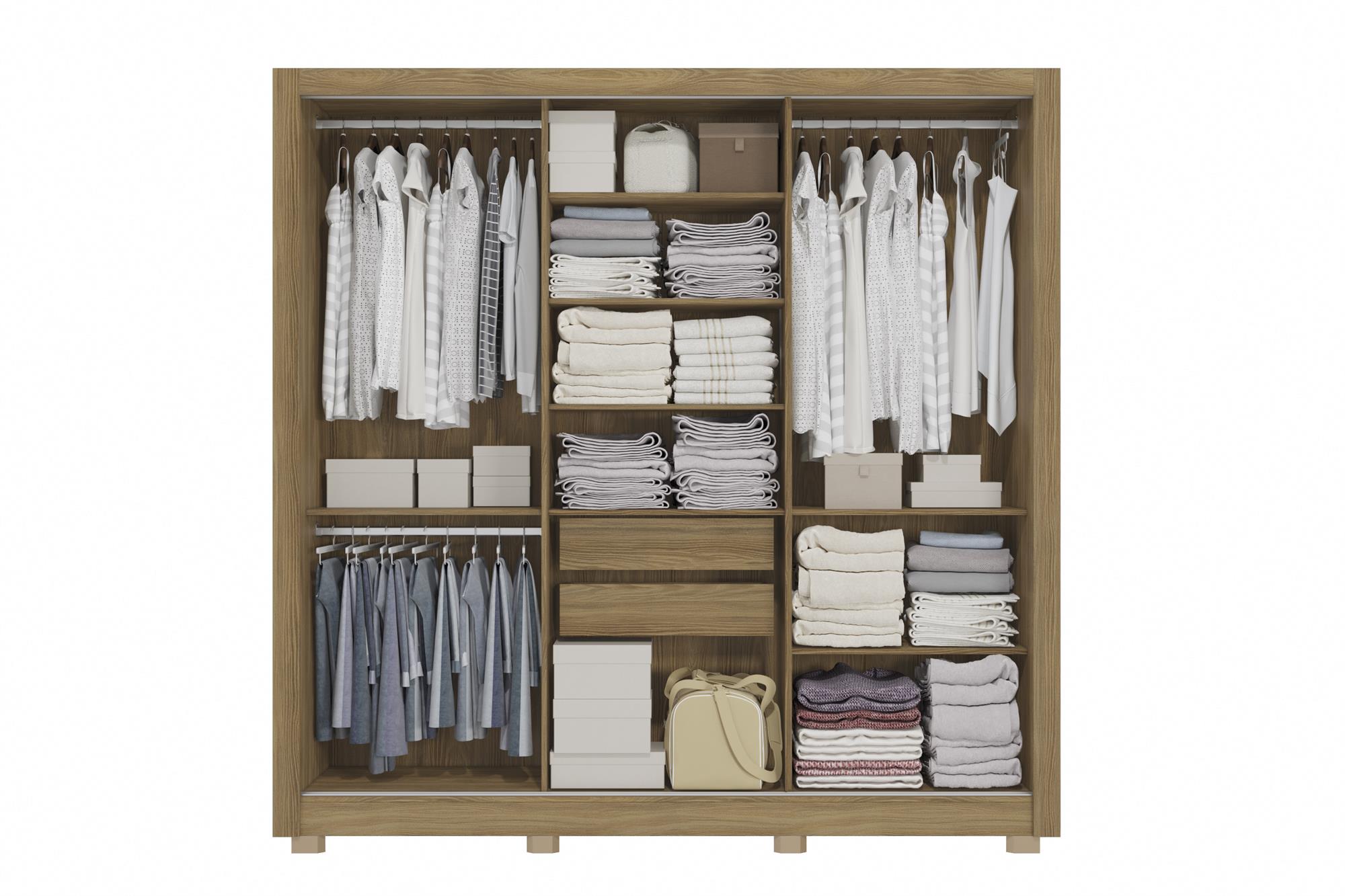 Roupeiro 3 portas de correr | 2 gavetas | com pés | espelho | portas reversíveis | Kappesberg